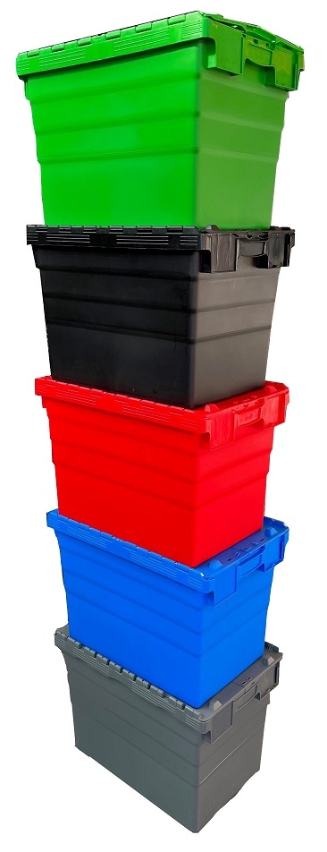 78 Litre Heavy Duty Colour Coded Attached Lid Containers | Solent Plastics